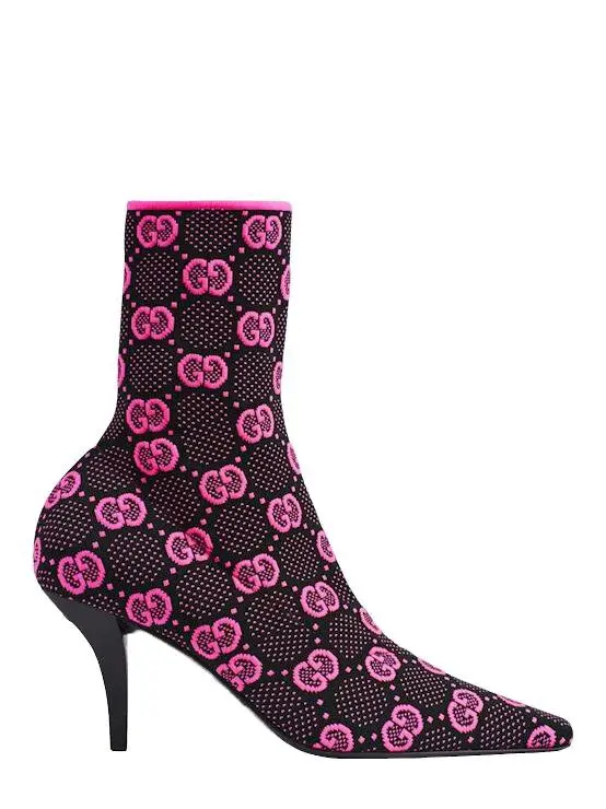 Gucci Gg 75mm Knit Ankle Boots - Black/fluorescent Pink