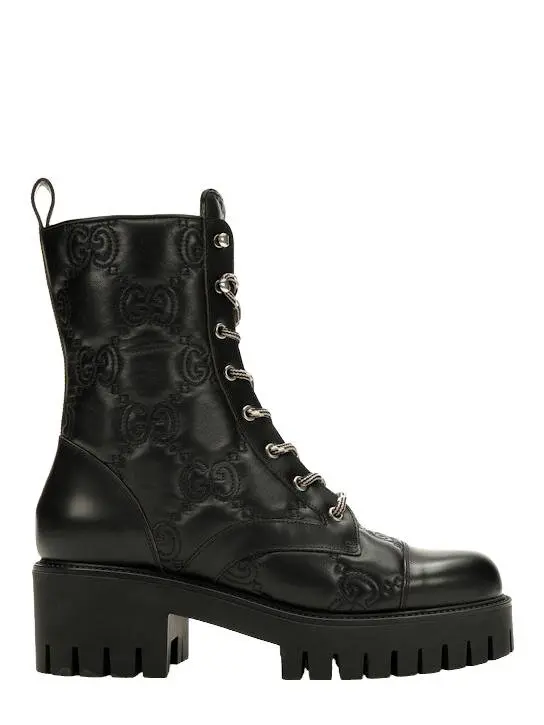 Gucci Gg 70mm Quilted Lace Up Boots - Black