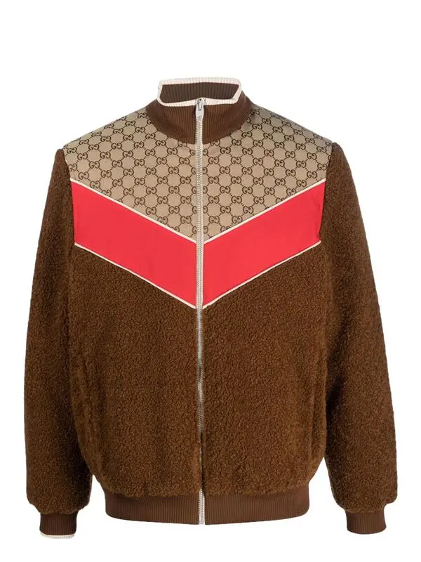 Gucci Gg Monogram Zip-up Jacket - Brown/pink