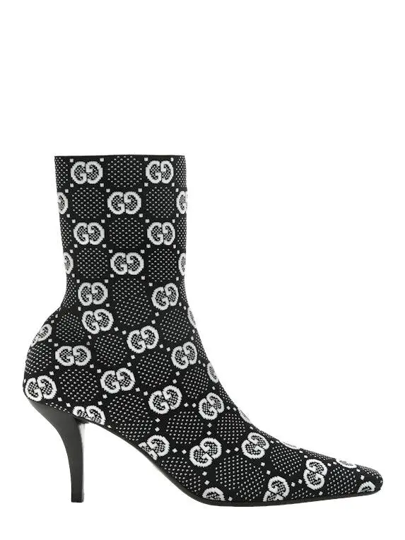Gucci Gg 75mm Knit Ankle Boots - Black/white