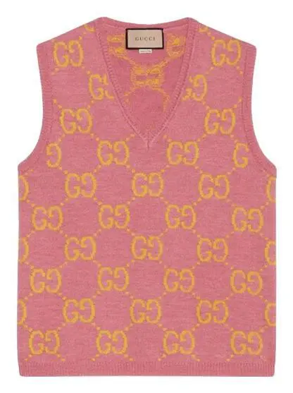 Gucci Gg Knitted Wool Vest - Pink/yellow