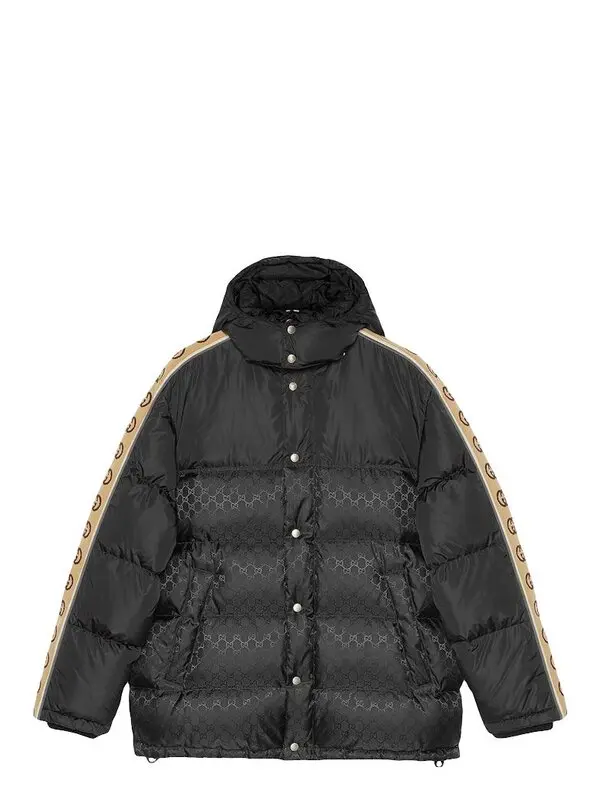 Gucci Gg Jacquard Tape Sleeve Down Jacket - Black