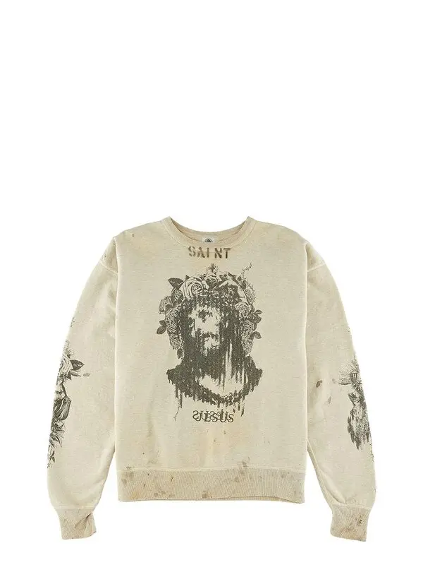 SAINT MXXXXXX Jesus Graphic Crewneck Sweatshirt - Grey