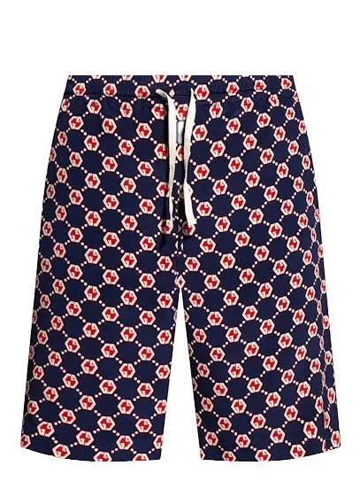 Gucci Gg Hexagon Silk Crepe Shorts - Blue/ivory/red