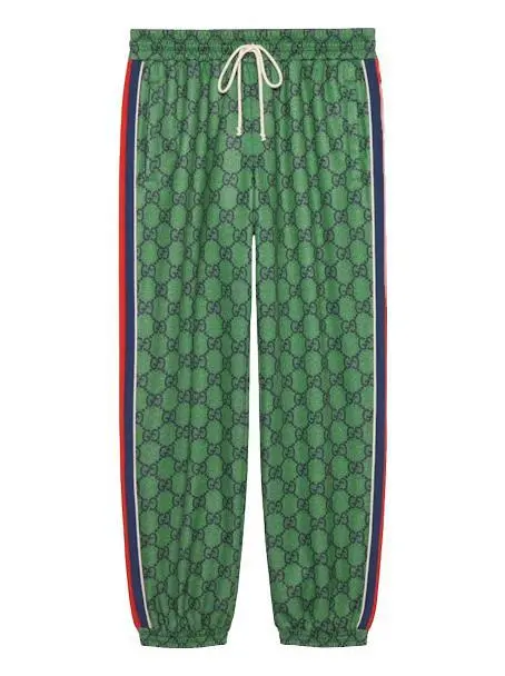 Gucci Gg Jersey Jogging Pant With Web - Green/dark Blue