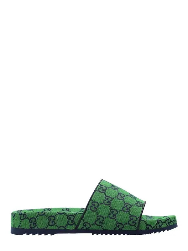 Gucci Gg Canvas Slide - Green/navy Blue