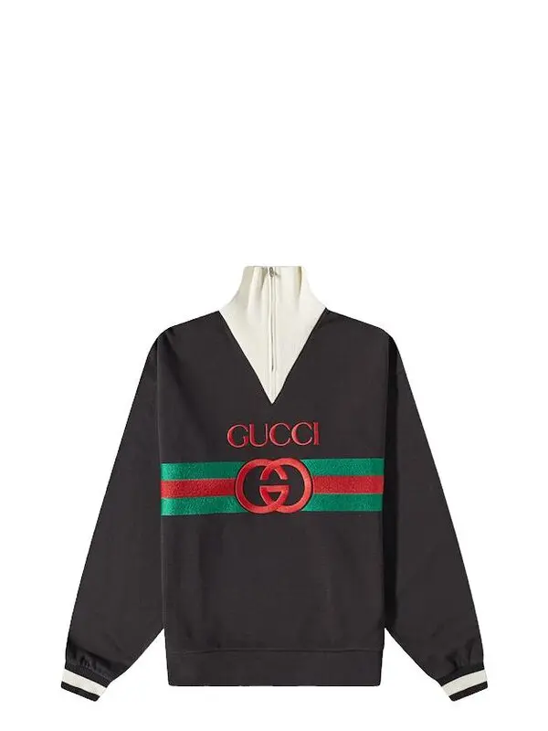 Gucci Gg Logo Quarter-zip Sweatshirt - Navy Blue