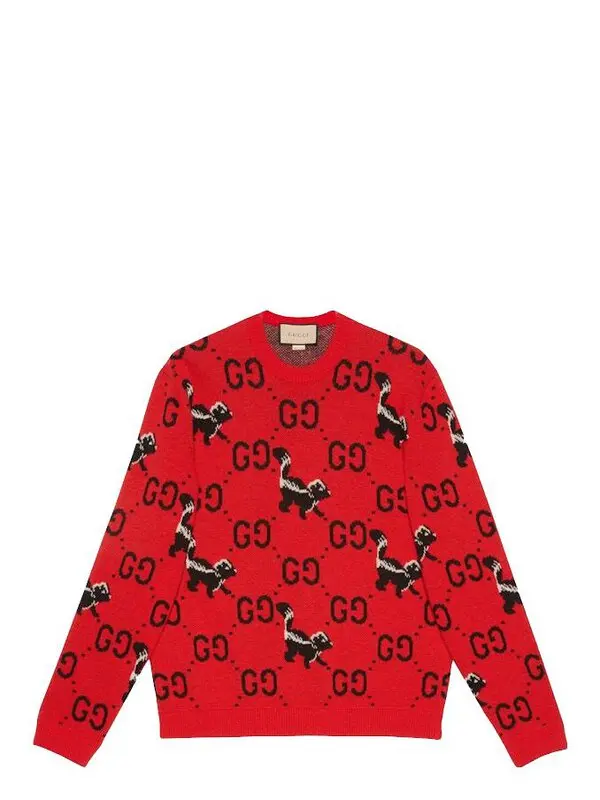 Gucci Gg Skunk Wool Knit Sweater - Red/black
