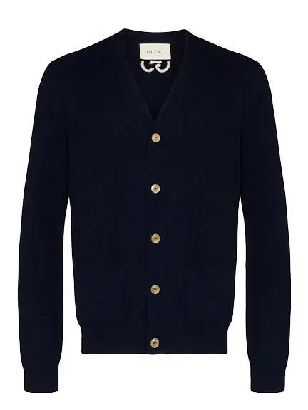 Gucci Gg Embroidered Cardigan - Navy Blue