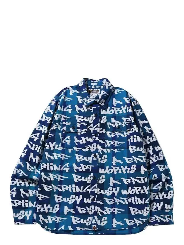 A BATHING APE Graffiti Check Shirt - Blue