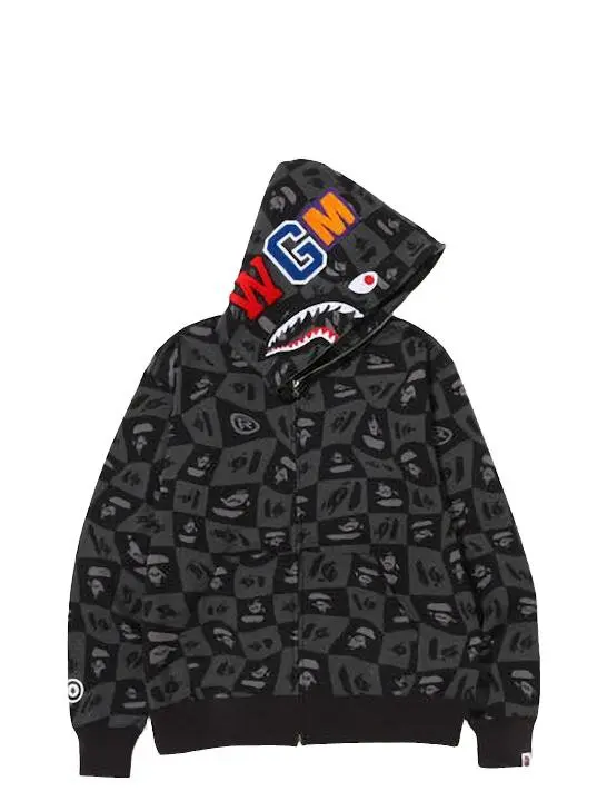 A BATHING APE Distortion Shark Relaxed Fit Full Zip Hoodie - Black