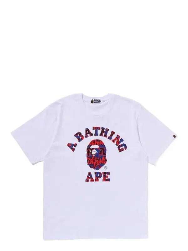 A BATHING APE Graffiti Pattern College Tee Shirt - White