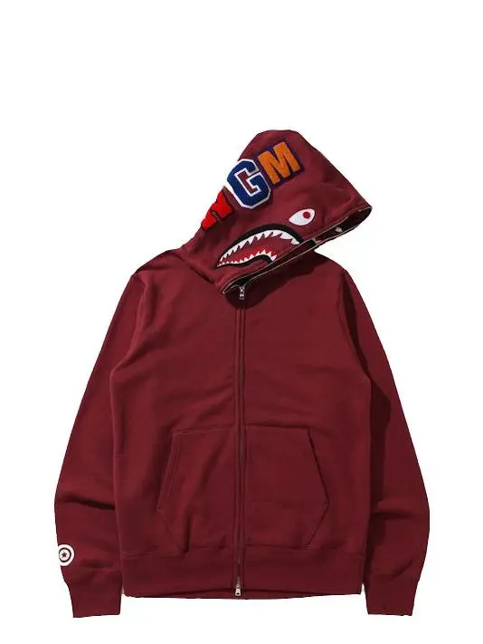 BAPE Full Zip Shark Hoodie - Burgundy