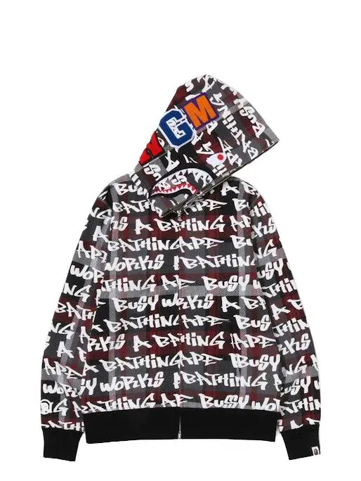 BAPE Graffiti Check Shark Full Zip Hoodie - Black