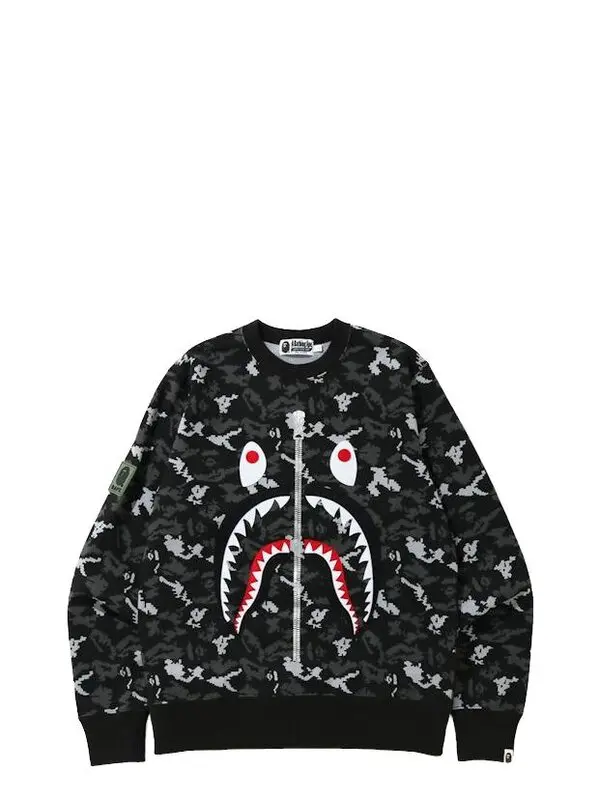 BAPE Digital Camo Shark Crewneck Sweatshirt - Black