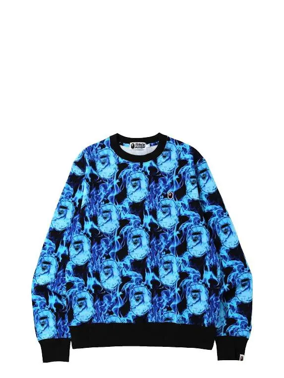 BAPE Flame Wide Crewneck Sweatshirt - Blue