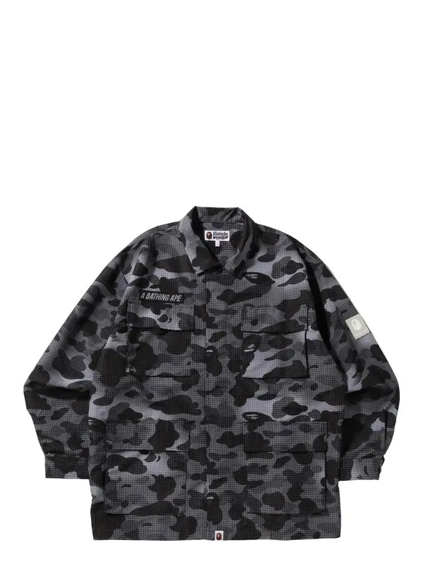 A BATHING APE Grid Camo Relaxed Fit Military Shirt - Black