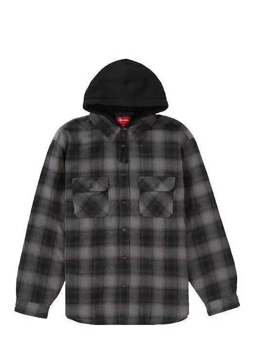 Supreme Hooded Flannel Zip Up Shirt - Black