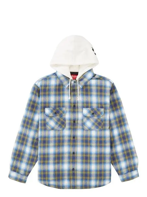 Supreme Hooded Flannel Zip Up Shirt - Blue