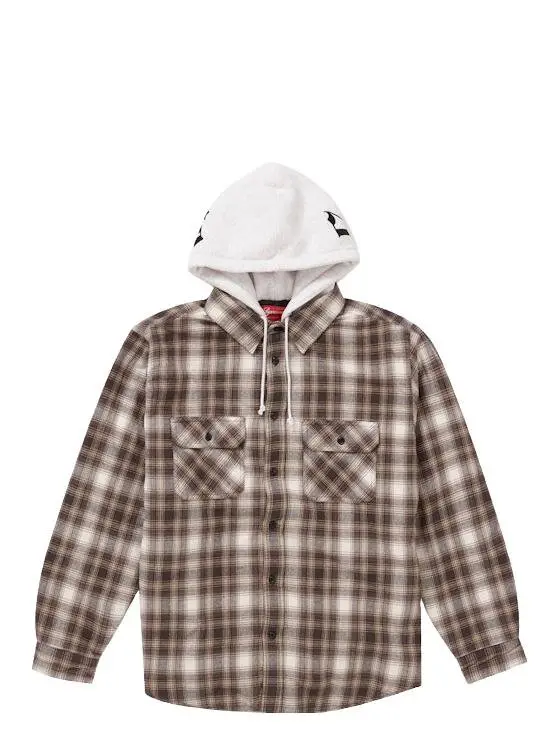 Supreme Hooded Flannel Zip Up Shirt - Brown