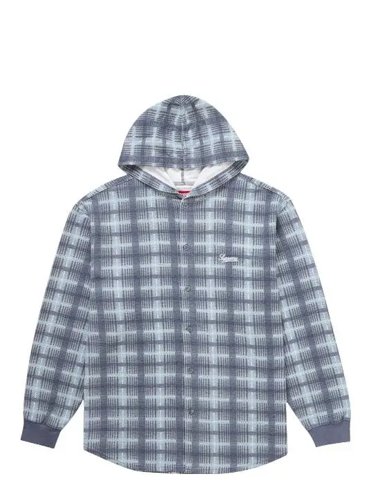 Supreme Hooded Plaid Knit Shirt - Blue