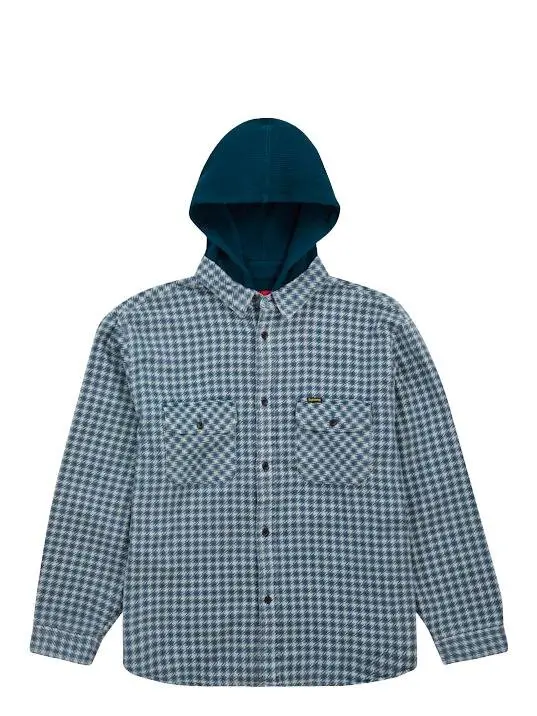 Supreme Houndstooth Flannel Hooded Shirt - Light Navy Blue