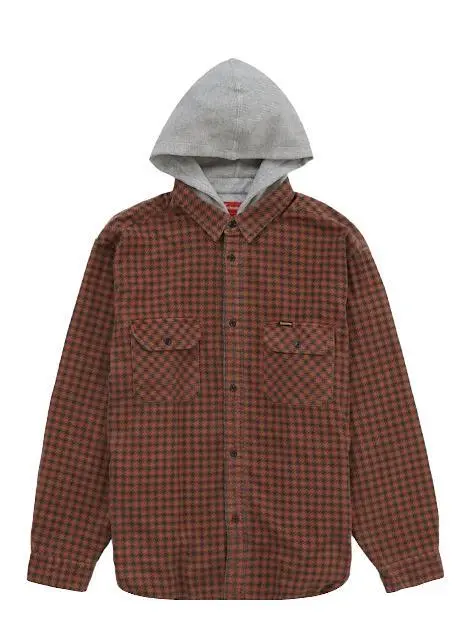 Supreme Houndstooth Flannel Hooded Shirt - Red