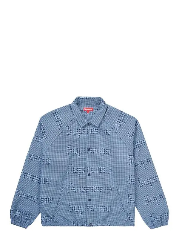 Supreme Houndstooth Logos Snap Front Jacket - Blue