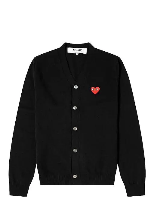 Play Comme Des Garcon Heart Fine Knit Wool Cardigan - Black/red