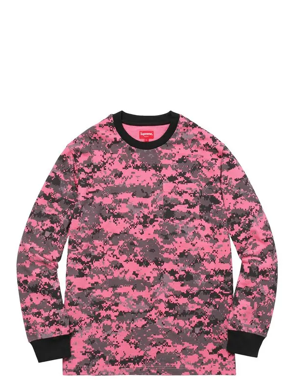 Supreme Long Sleeve Pocket Tee Shirt - Pink Digi Camo