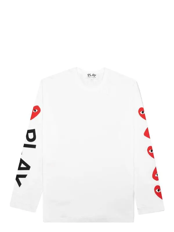 Play Comme Des Garcon Red Heart Long Sleeve T-shirt - White