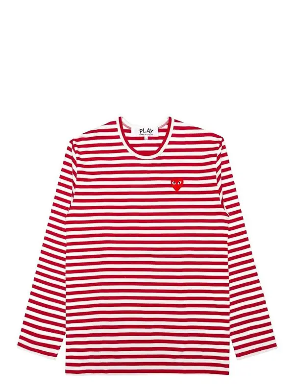 Play Comme Des Garcon Big Heart Striped Long Sleeve T-shirt - Red/white