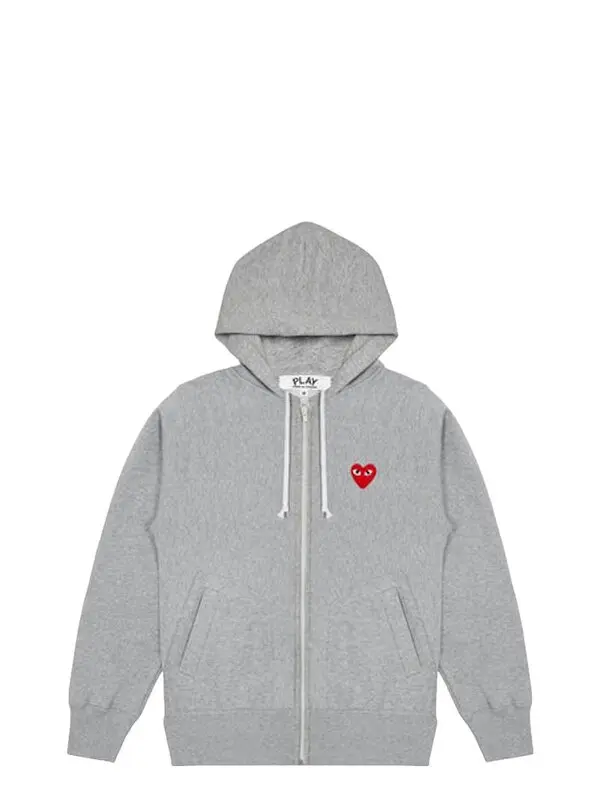 Play Comme Des Garcon Red Heart Zip-up Hoodie - Grey