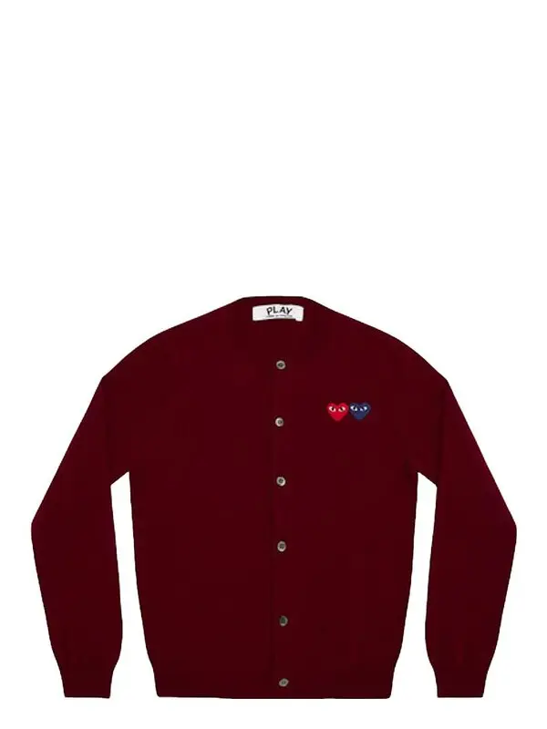 Play Comme Des Garcon Double Heart Cardigan Sweater - Burgundy