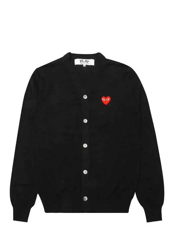 Play Comme Des Garcon Red Heart Knit Cardigan Sweater - Black