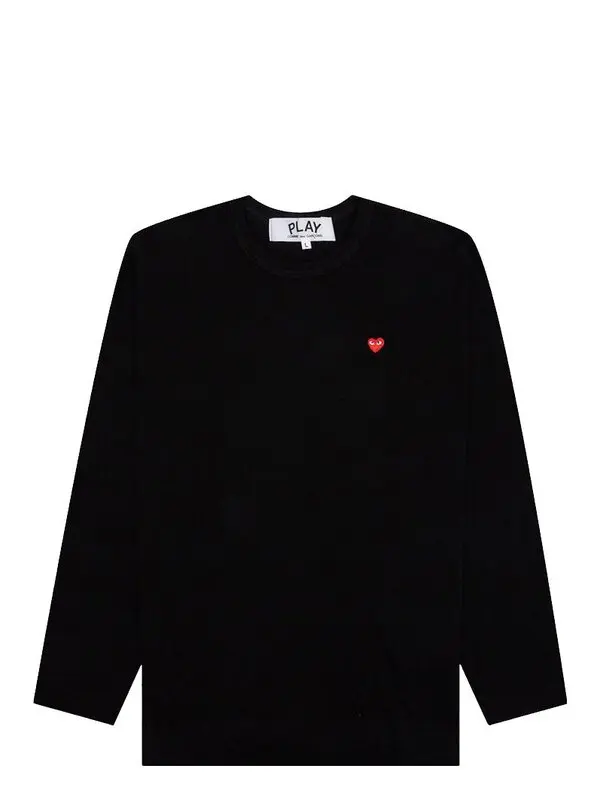 Play Comme Des Garcon Small Red Heart Long Sleeve T-shirt - Black