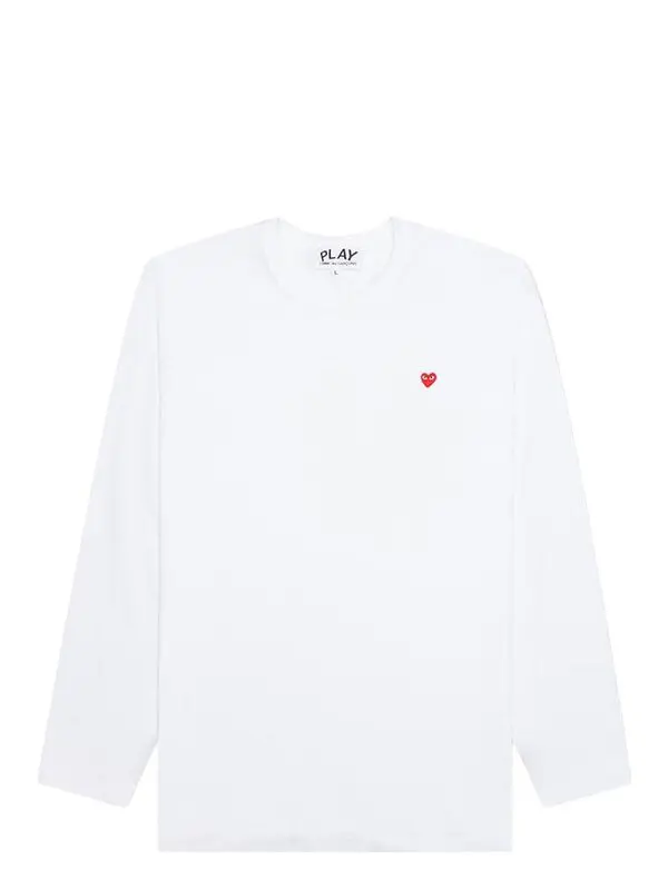 Play Comme Des Garcon Small Red Heart Long Sleeve T-shirt - White