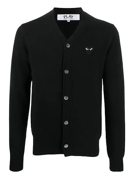 Play Comme Des Garcon Fine Knit Wool Cardigan - Black