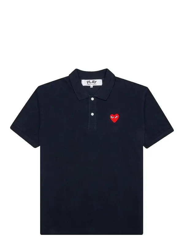 Play Comme Des Garcon Red Emblem Polo Shirt - Navy Blue