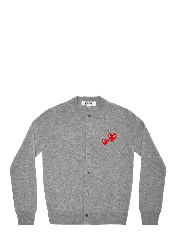 Play Comme Des Garcon Double Heart Cardigan Sweater - Grey