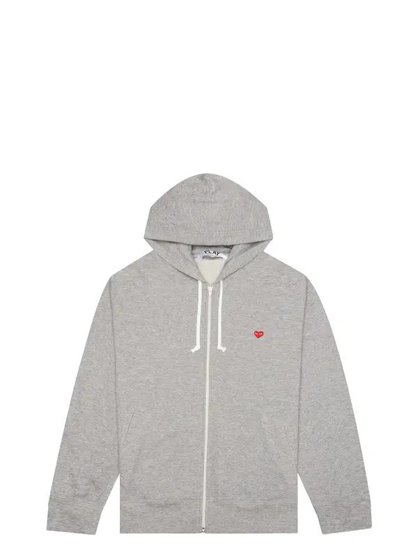 Play Comme Des Garcon Small Red Heart Zip Up Hoodie - Grey