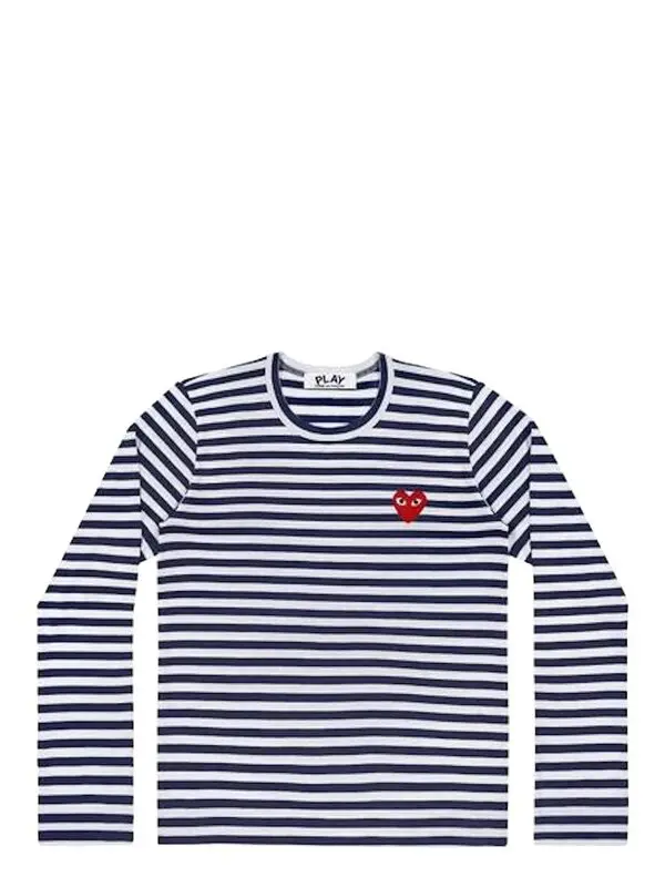 Play Comme Des Garcon Striped Long Sleeve T-shirt - Navy Blue/white