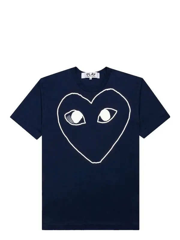 Play Comme Des Garcon White Outline Heart T-shirt - Navy Blue