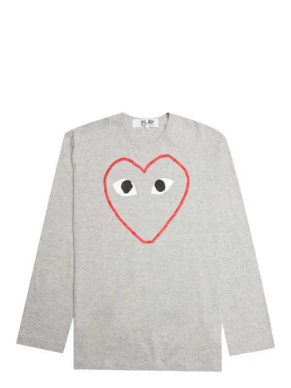 Play Comme Des Garcon Red Heart Sketch Long Sleeve T-shirt - Grey