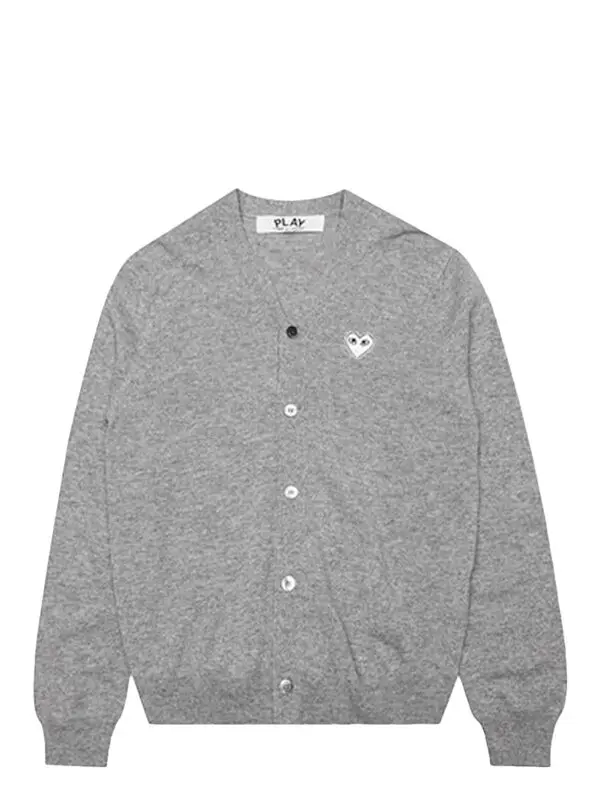 Play Comme Des Garcon Heart Knit Cardigan Sweater - Light Grey