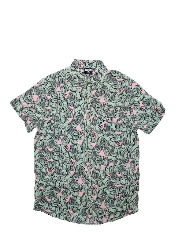 HARVEY NICHOLS Hundreds Woven Short Sleeve Shirt - Green/rose Smoke