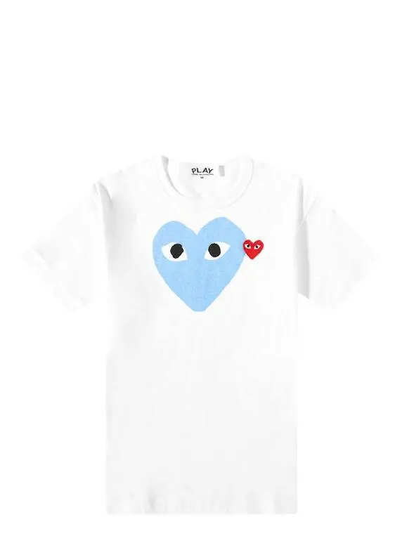 Play Comme Des Garcon Cdg Heart Colour Heart Tee Shirt - White/light Blue/red
