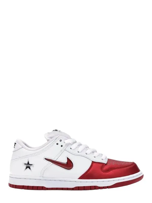 Nike Dunk Low Supreme Jewel Swoosh Sneakers - Varsity Red/white