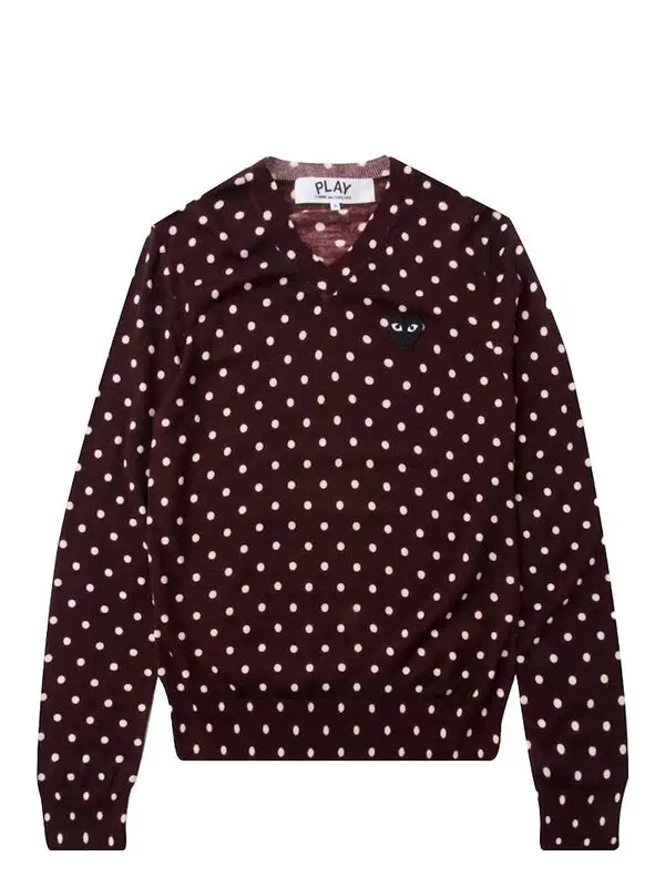 Play Comme Des Garcon Polka Dot V-neck Sweater - Burgundy