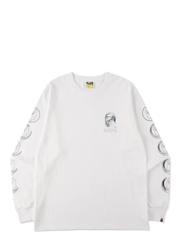 A BATHING APE Ape Head Moon Long Sleeve Tee Shirt - White